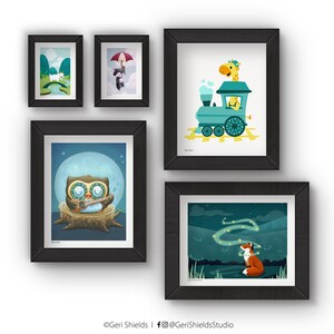 Giraffe Train Print Blue - Giraffe Illustration - Train Illustration ...