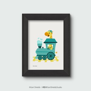 Giraffe Train Print Blue - Giraffe Illustration - Train Illustration ...