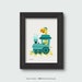 Giraffe Train Print Blue - Giraffe Illustration - Train Illustration ...