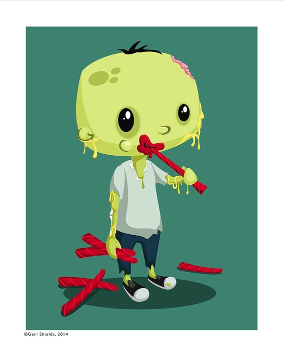 Zombie Chew Print Halloween Illustration Halloween Art | Etsy