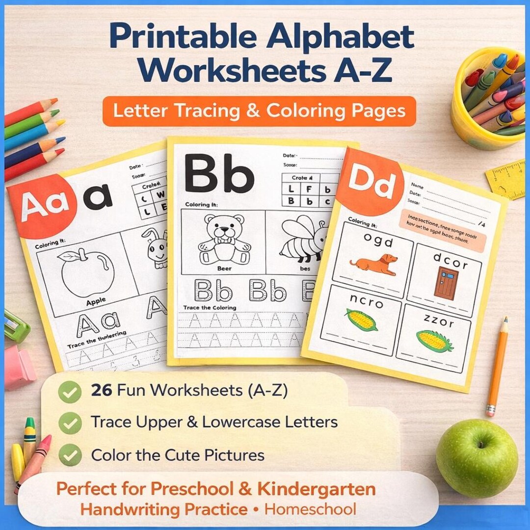 Printable Alphabet Worksheets A-Z Letter Tracing & Coloring Pages ...