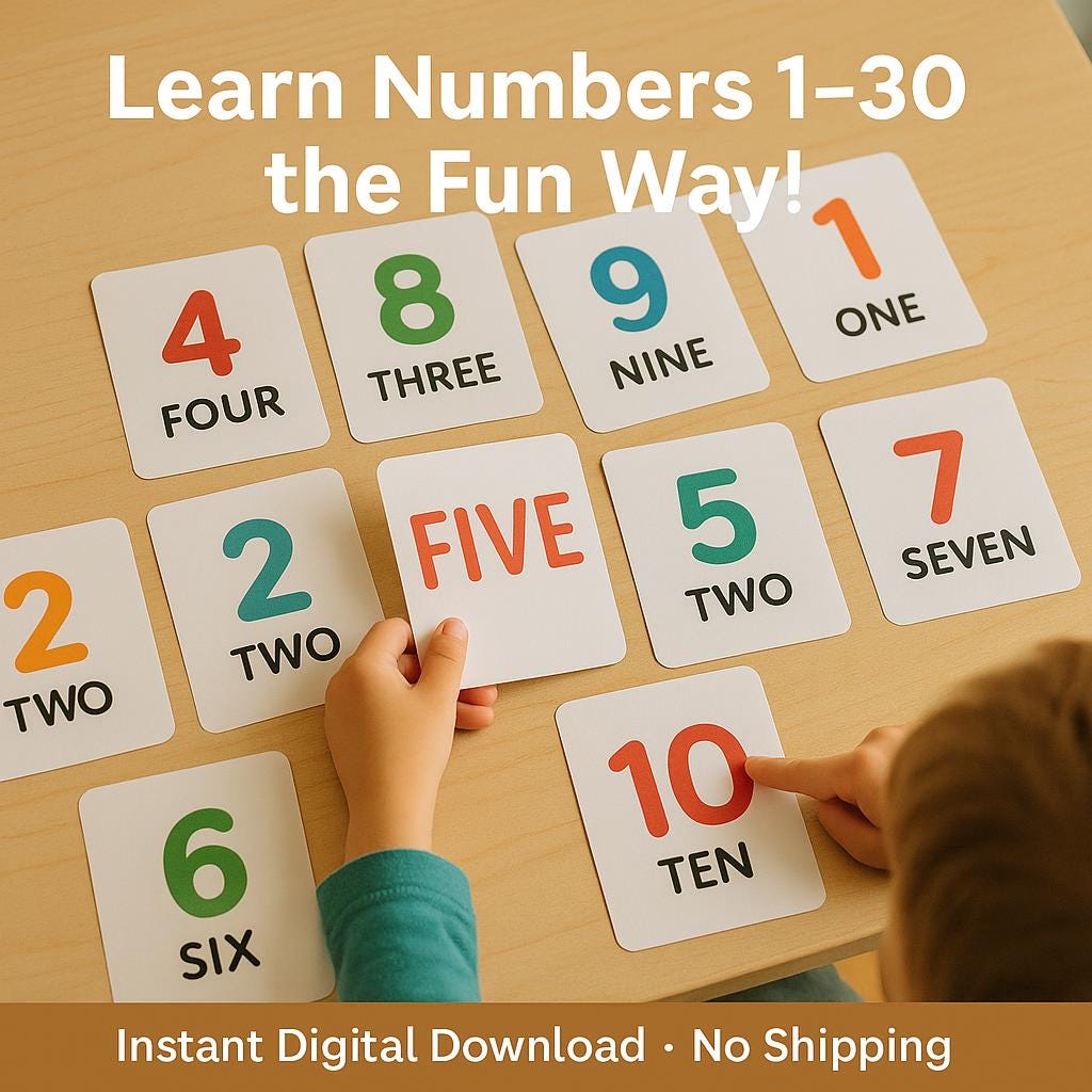 1–30 Number Flashcards for Kids | Printable Counting Cards | Preschool ...