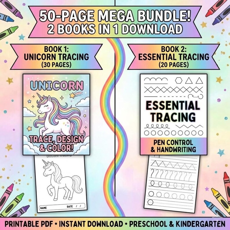 50-page Unicorn Tracing Bundle (2-in-1) | Handwriting Practice and Pen ...