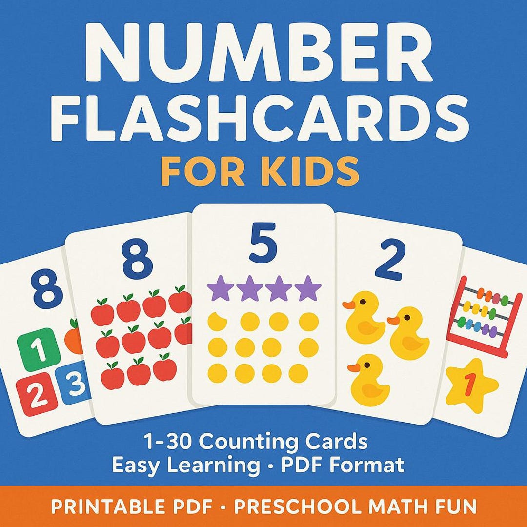 1–30 Number Flashcards for Kids | Printable Counting Cards | Preschool ...