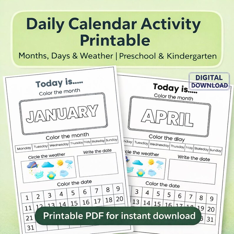 Daily Calendar Activity Worksheets | Months, Days and Weather ...
