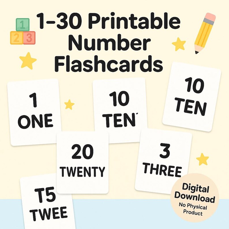 1–30 Number Flashcards for Kids | Printable Counting Cards | Preschool ...