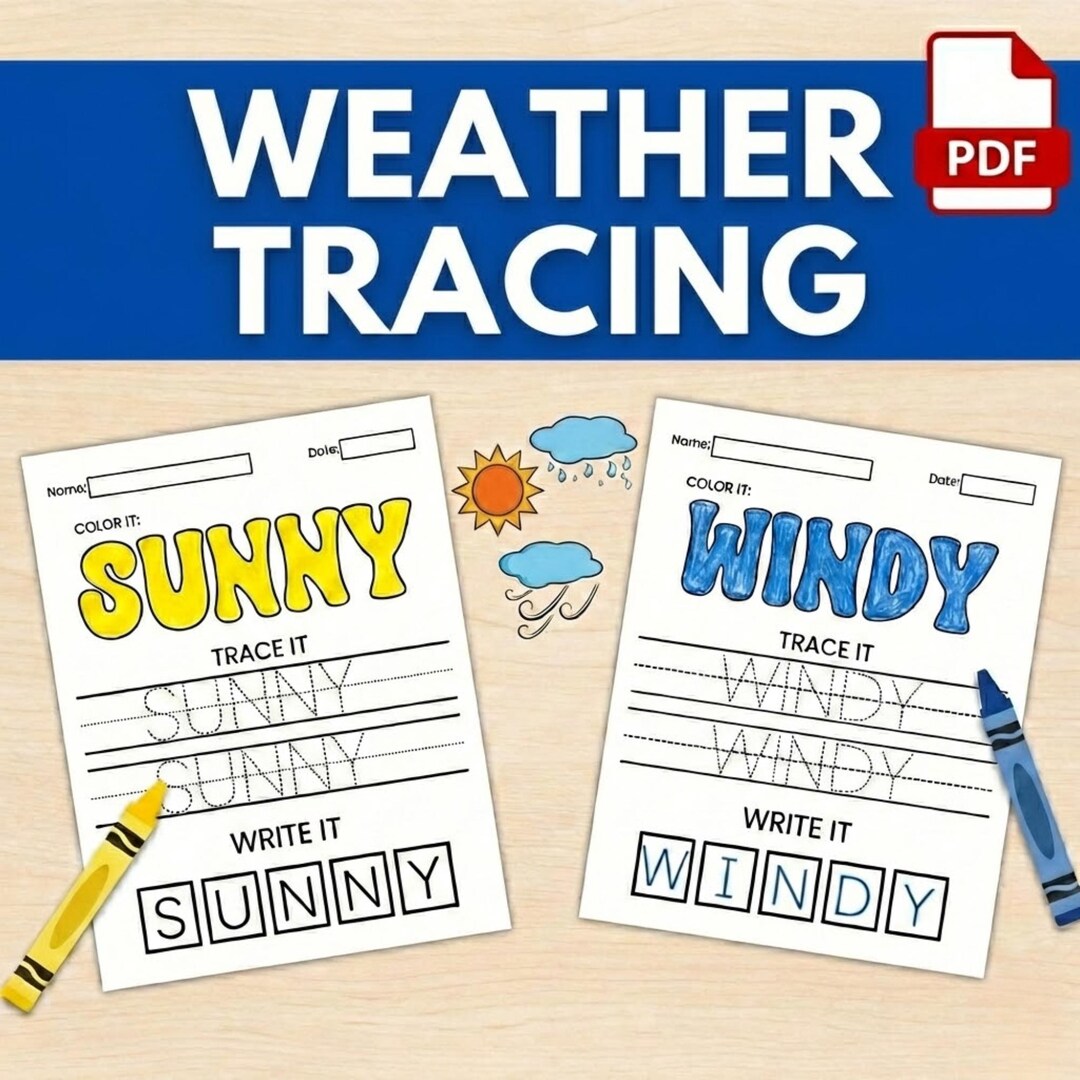 Weather Tracing Worksheets for Preschool | Kindergarten Science Unit ...
