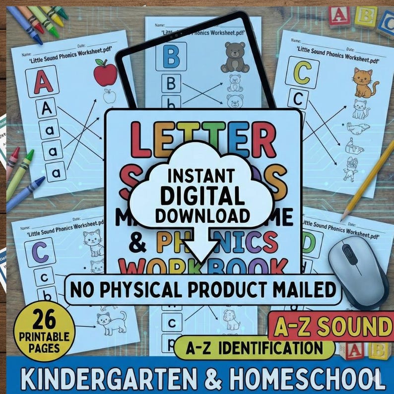 Letter Sounds Matching Game | Printable Phonics Workbook | Kindergarten ...