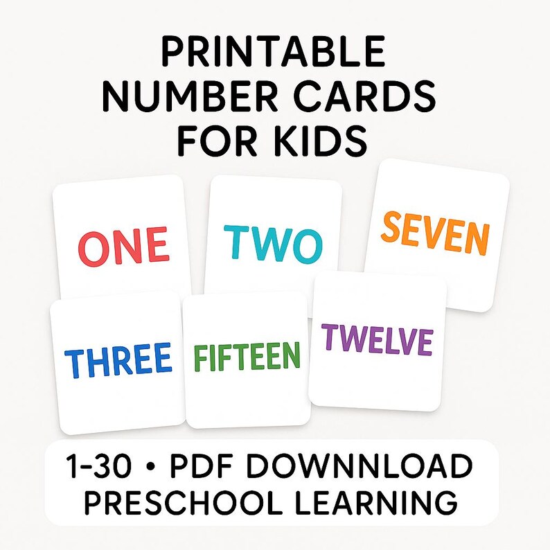 1–30 Number Flashcards for Kids | Printable Counting Cards | Preschool ...