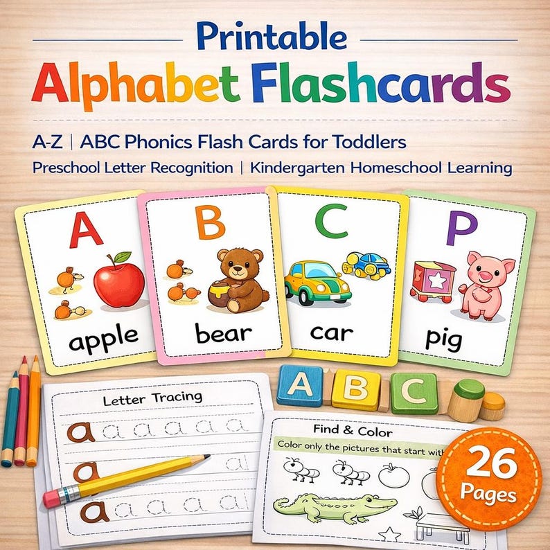 Printable Alphabet Flashcards A-Z | ABC Phonics Flash Cards for ...