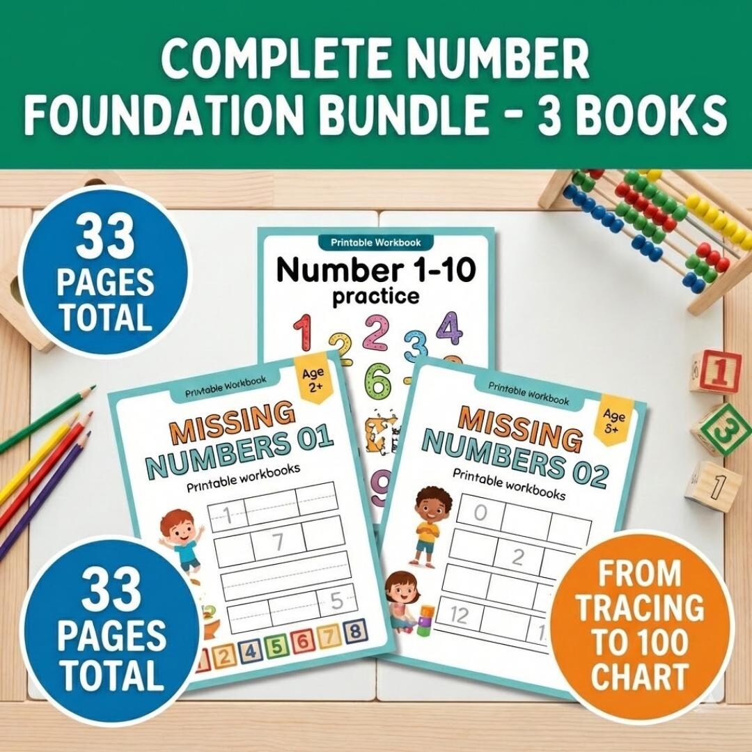 Missing Numbers 1-100 & Number Tracing 1-10 Bundle | 3-book Math ...