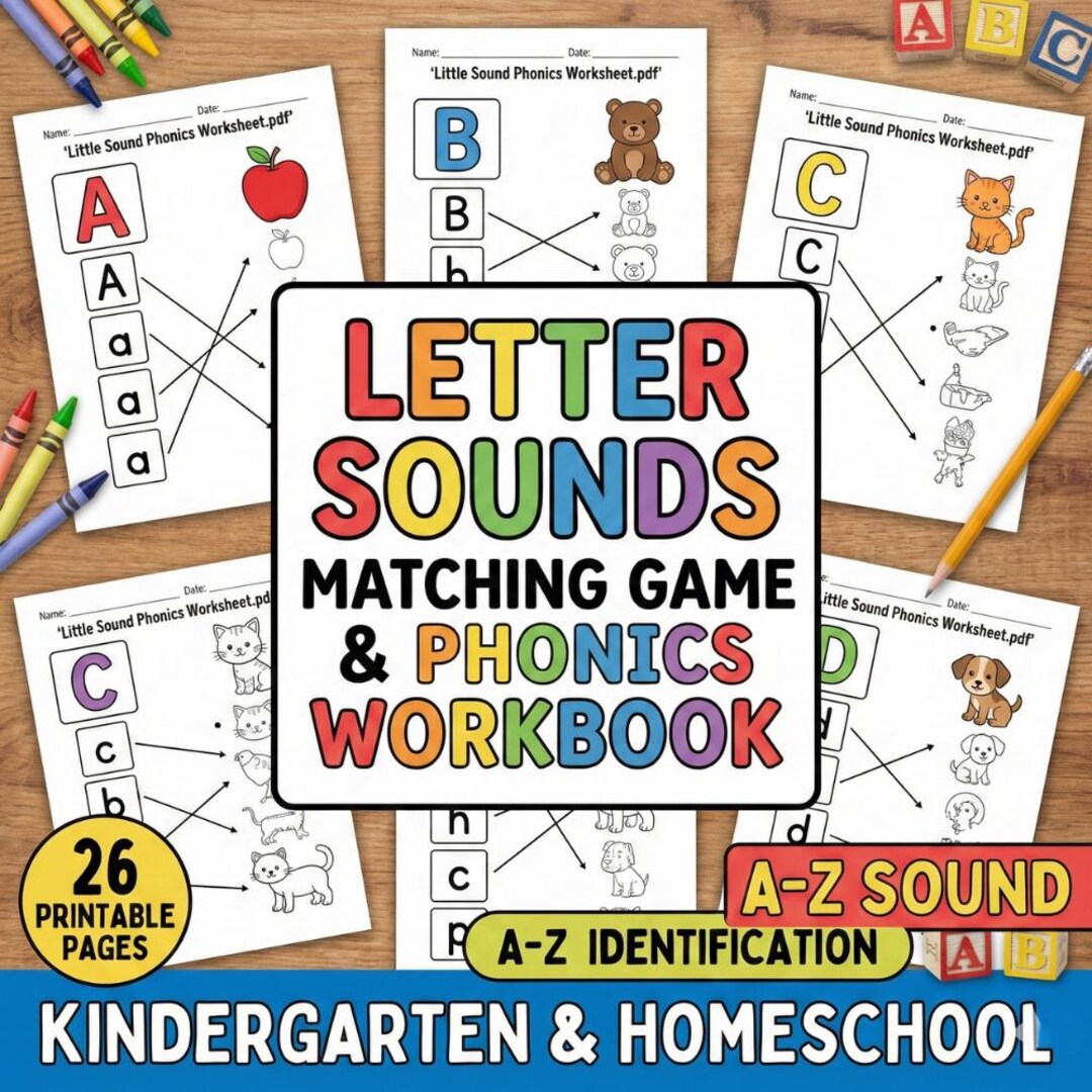Letter Sounds Matching Game | Printable Phonics Workbook | Kindergarten ...
