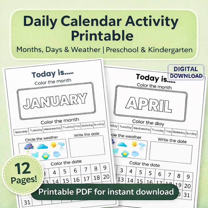 Daily Calendar Activity Worksheets | Months, Days and Weather ...