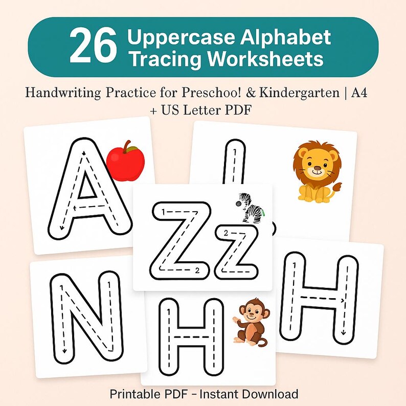 26 Printable Uppercase Alphabet Tracing Worksheets | PDF in A4 and ...