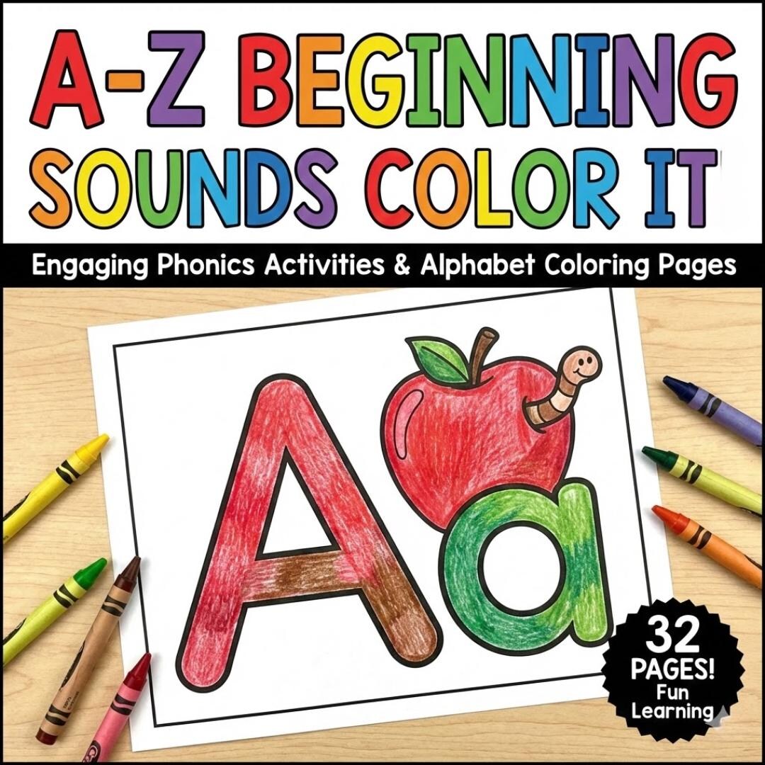 A-Z Beginning Sounds Coloring Book | 32-page Alphabet Phonics ...