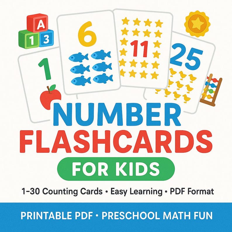 1–30 Number Flashcards for Kids | Printable Counting Cards | Preschool ...