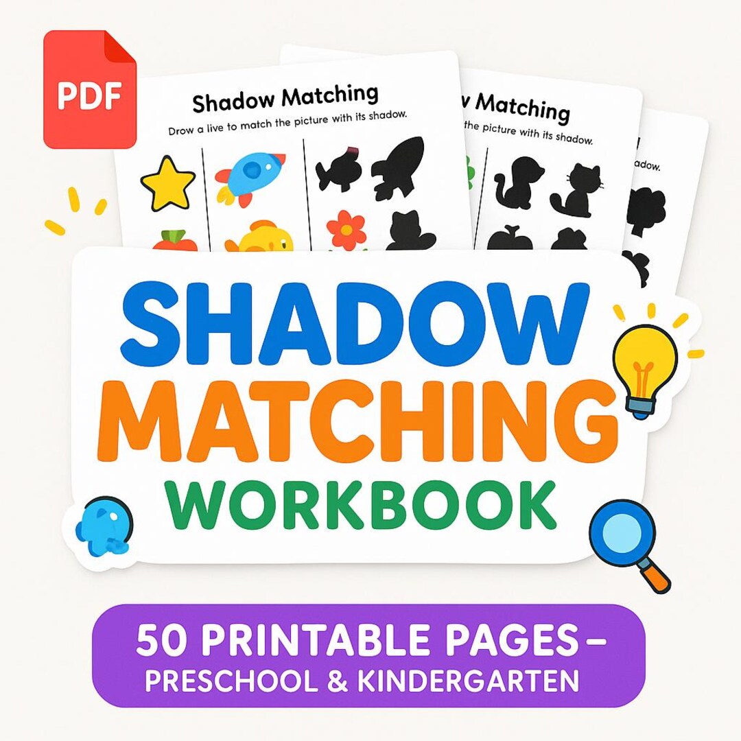 50 Page Shadow Matching Workbook for Kids | Visual Discrimination ...
