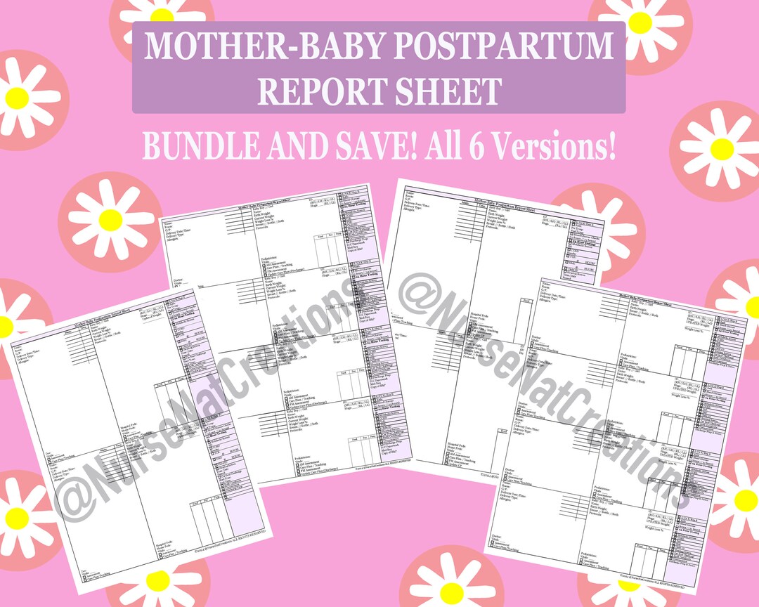 Mother-baby Postpartum Report Sheet BUNDLE - Etsy