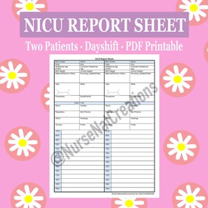 Neonatal ICU (NICU) Report Sheet - Two Patient Dayshift PDF - Etsy