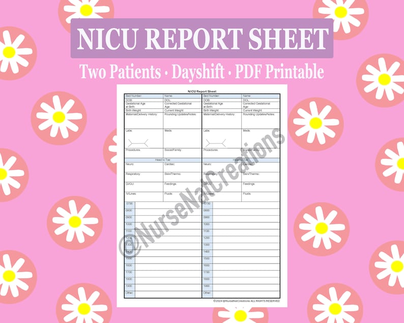 Neonatal ICU (NICU) Report Sheet - Two Patient Dayshift PDF - Etsy