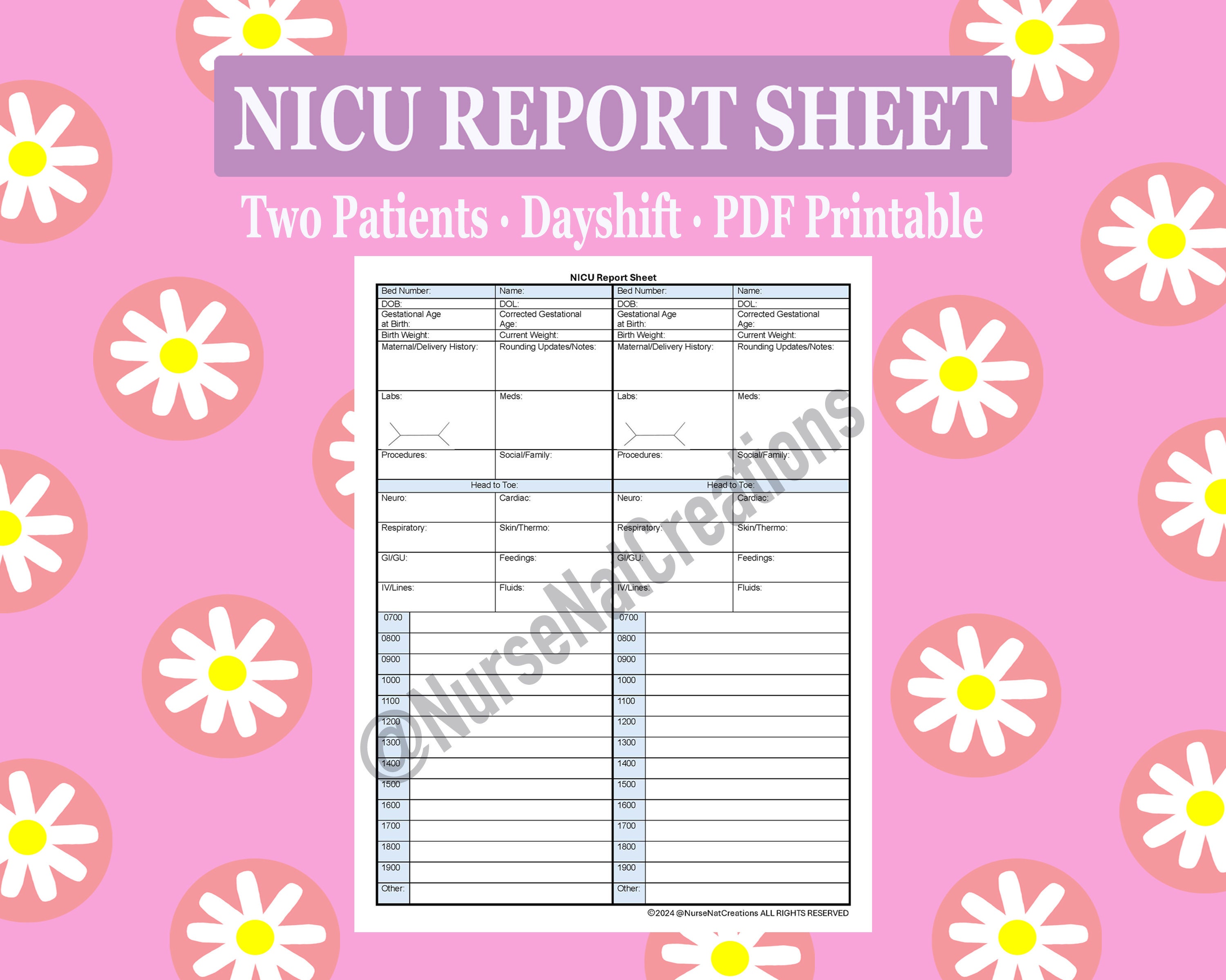 Neonatal ICU (NICU) Report Sheet - Two Patient Dayshift PDF - Etsy