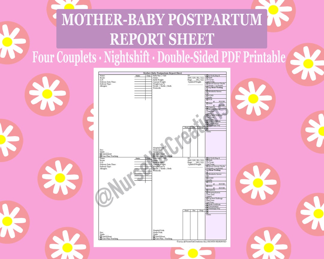 Mother-baby Postpartum Report Sheet - Four Couplets Double-sided ...