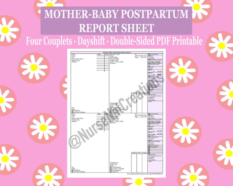 Mother-baby Postpartum Report Sheet - Four Couplets Double-sided ...