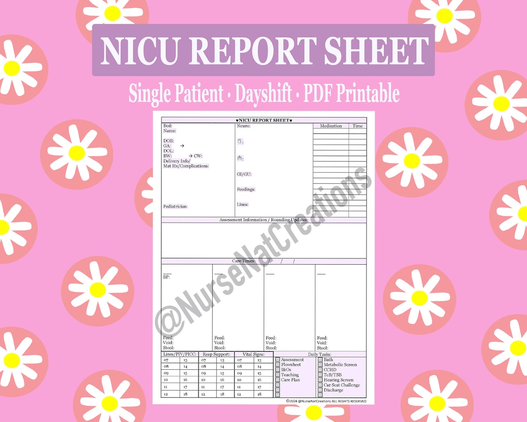 Neonatal ICU (NICU) Report Sheet - Single Patient Dayshift PDF - Etsy