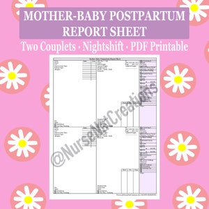 Mother-baby Postpartum Report Sheet - Two Couplets Nightshift PDF - Etsy