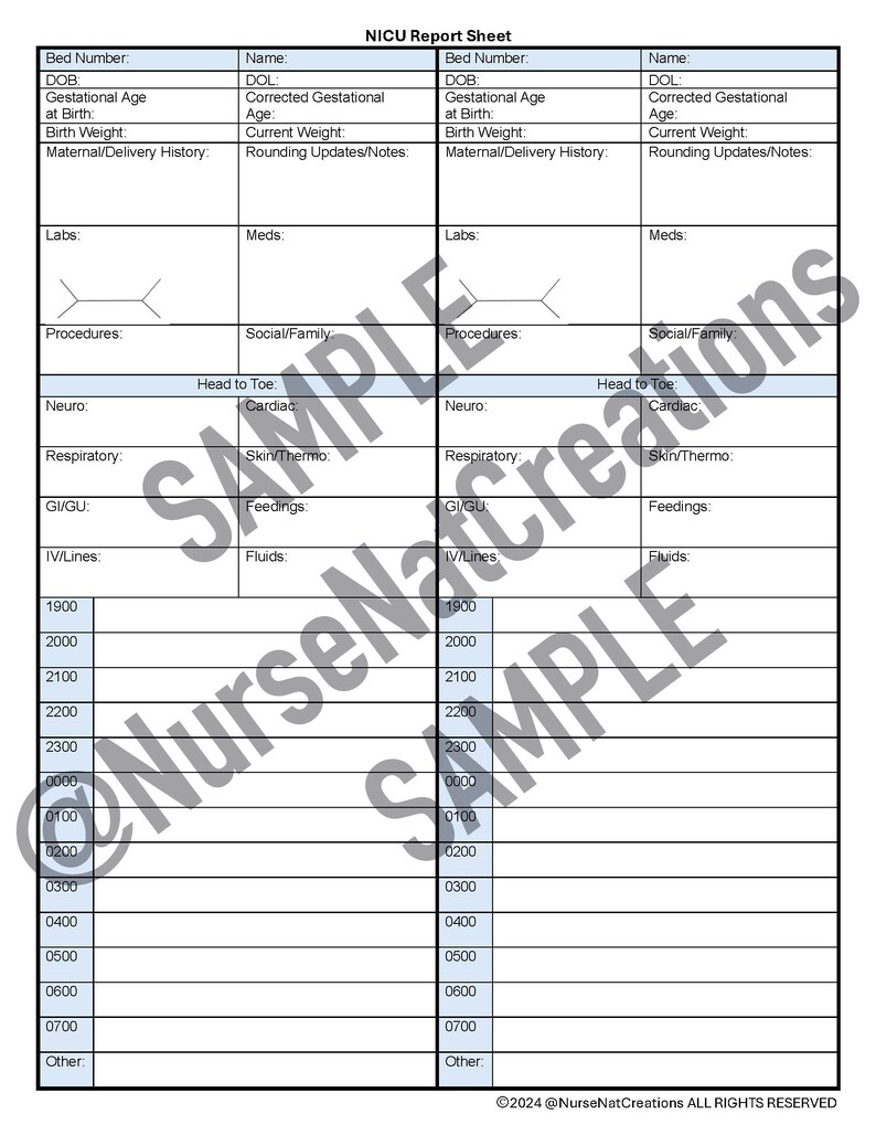 Neonatal ICU (NICU) Report Sheet BUNDLE - Etsy Australia