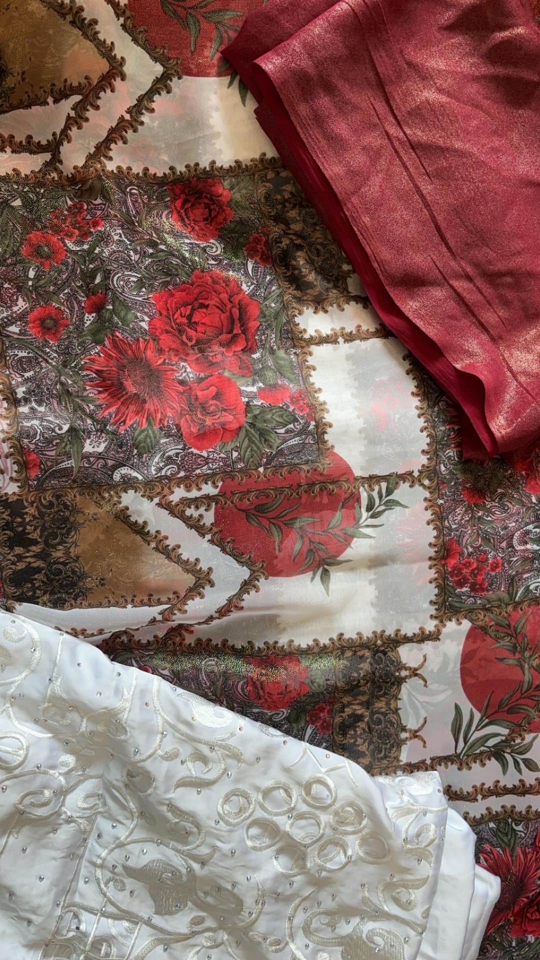 Somali Dirac Fabric, Dirac Set 3 Pieces Fabric, Red Flowers Elegant ...