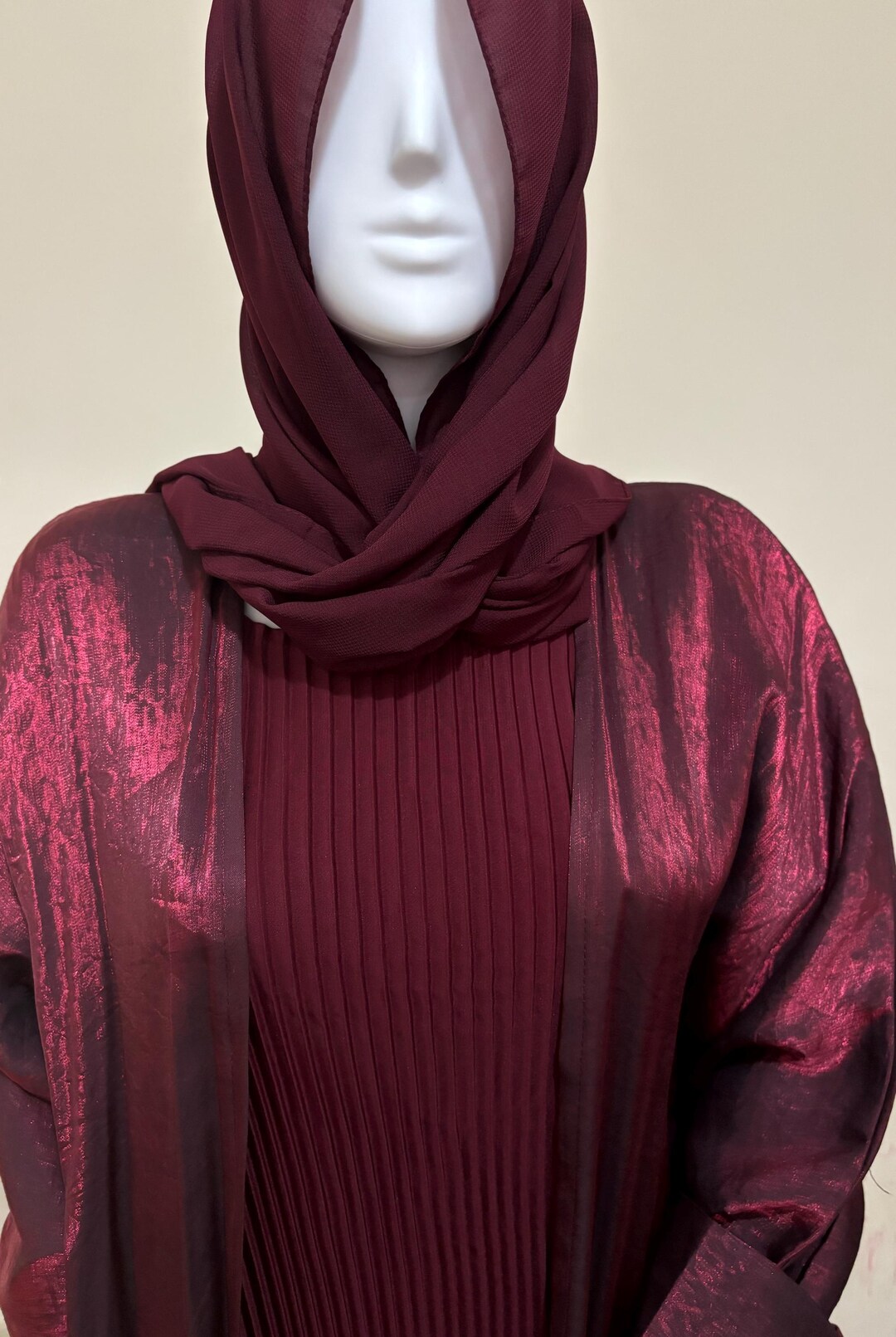Luxury Shimmer Abaya Set, Dark Red Islamic Dress, Modest Muslim Wear - Etsy