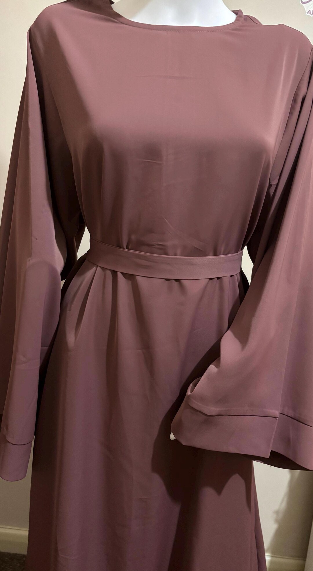 Mauve Modest Dress, Wide Sleeves Belted Abaya, Flowy Maxi Dress, Flowy ...