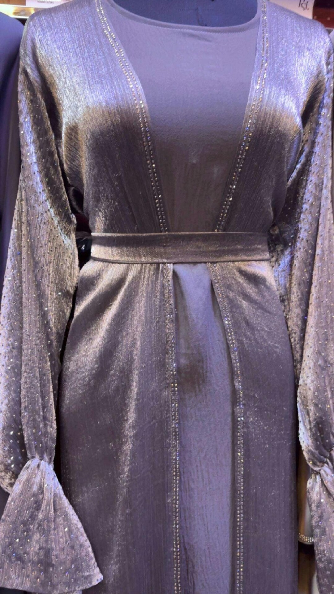 Luxury Grey Abaya Set, Party Abaya, 3 Piece Abaya Dubai, Long Sleeves ...