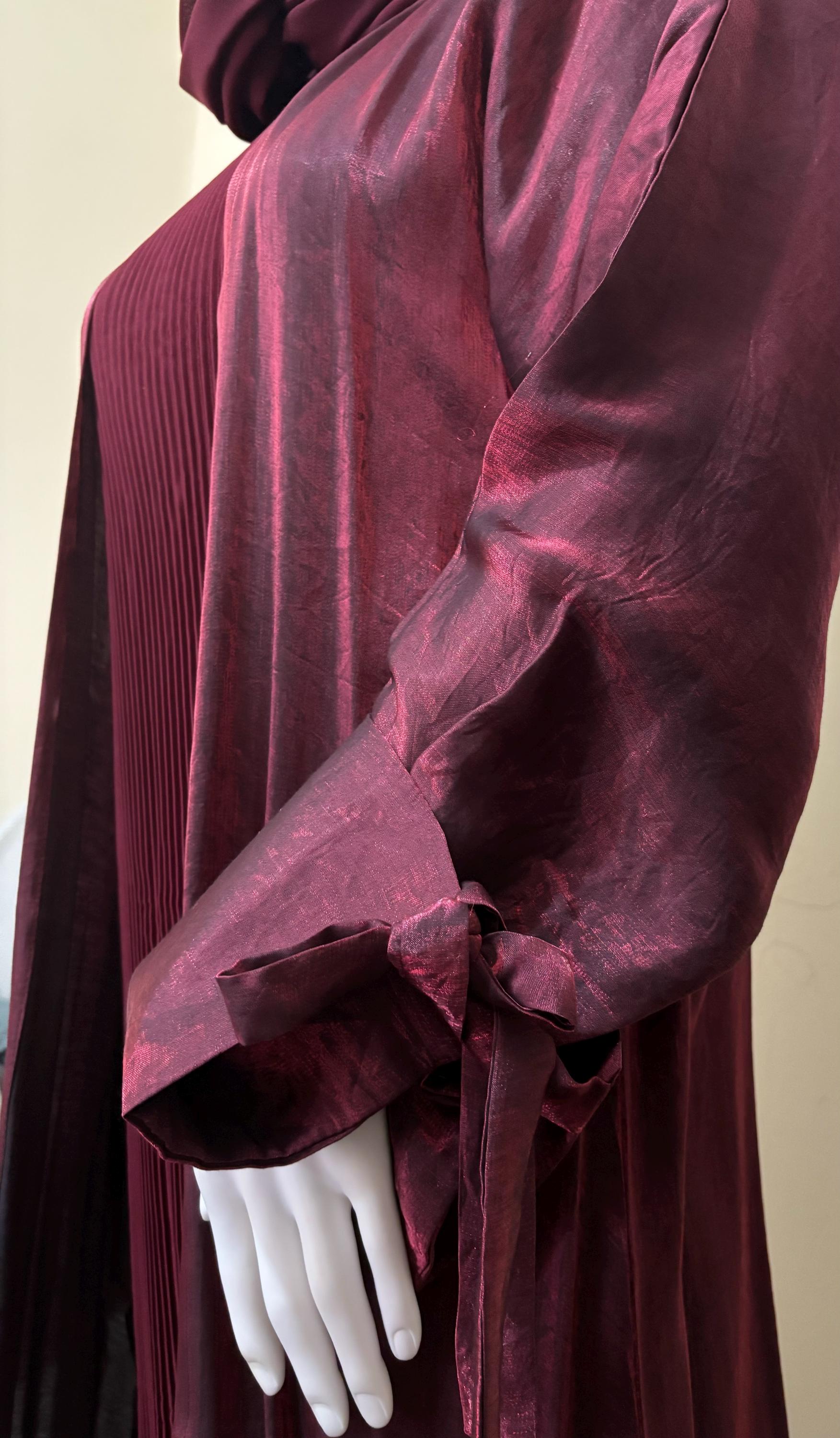 Luxury Shimmer Abaya Set, Dark Red Islamic Dress, Modest Muslim Wear - Etsy
