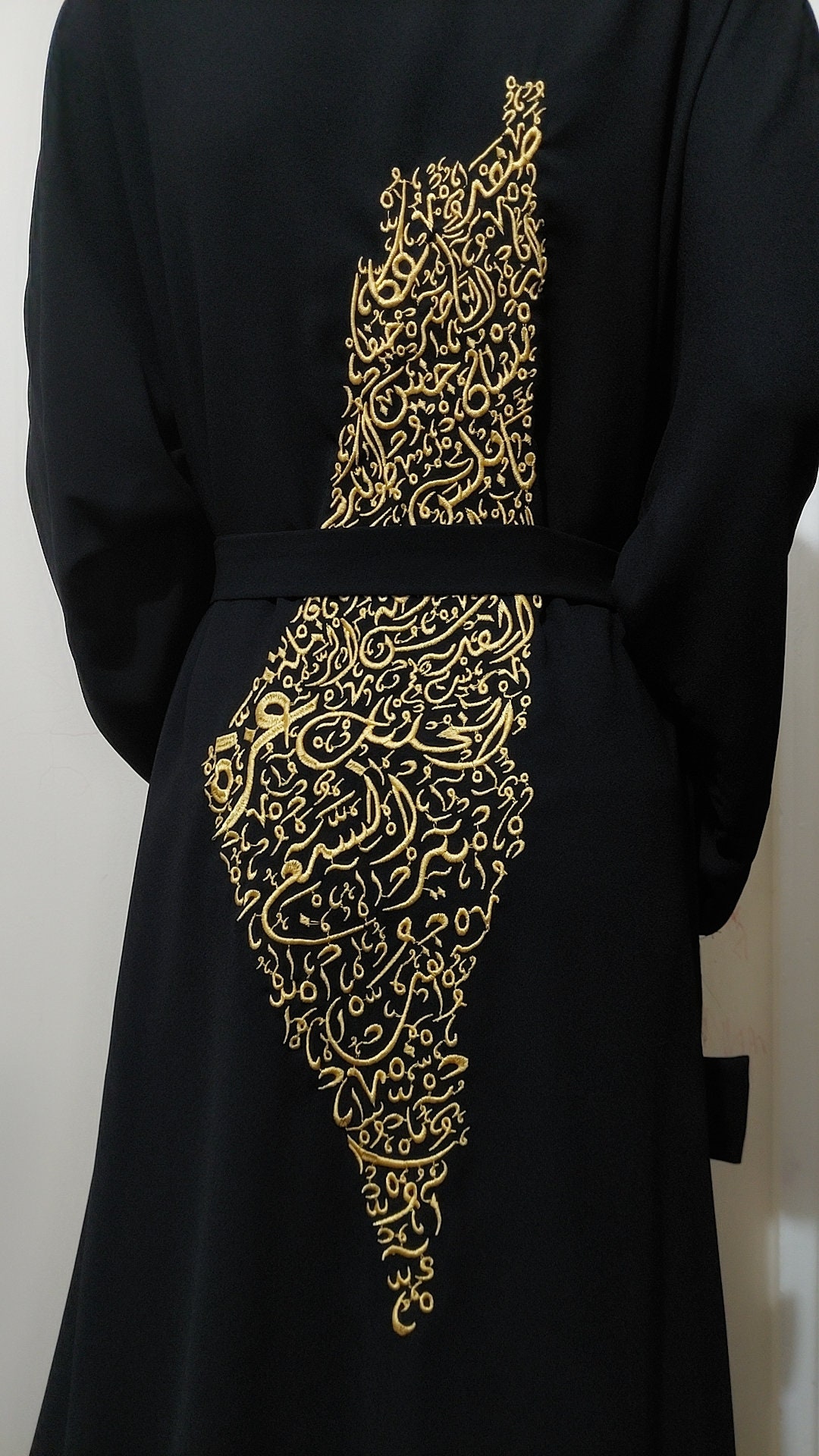 Palestine Map Black Open Abaya Arabic Calligraphy of Palestine Cities ...