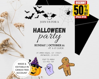 Editable Halloween Party Invitation, Party Invitation Template, Digital ...