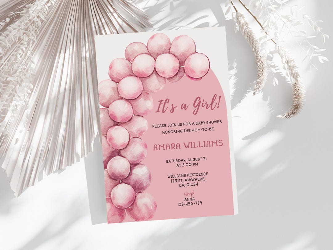 Baby Shower Invitation Arch, Pink Baby Shower Invite, Its a Girl, Pink ...