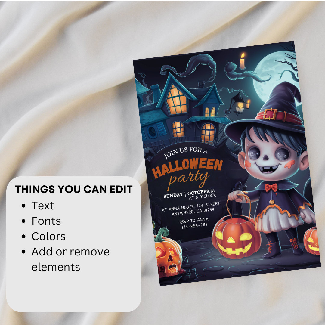 Editable Halloween Party Invitation, Party Invitation Template, Digital ...