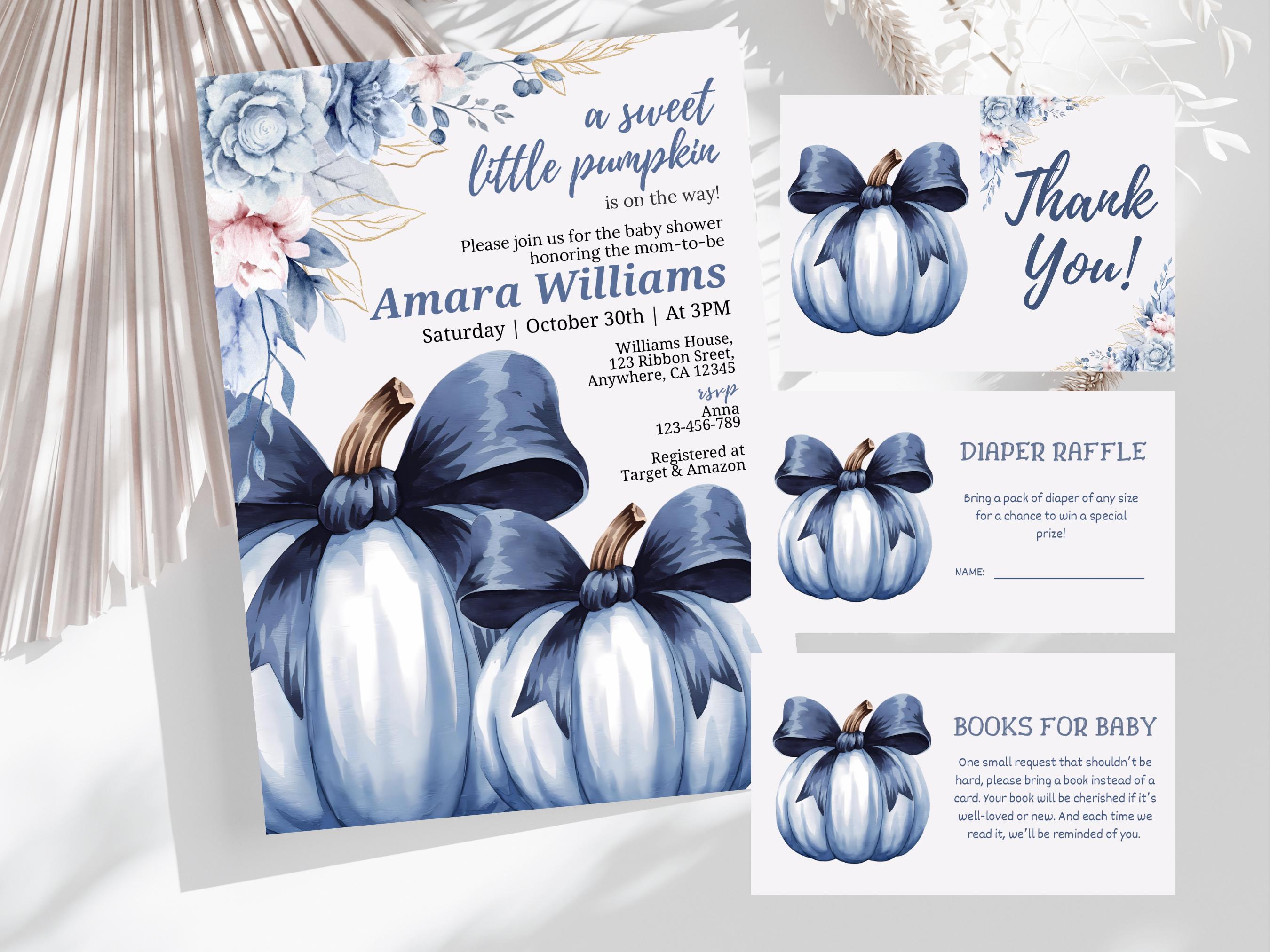 Editable Blue Pumpkin Baby Shower Invitation Template Little Pumpkin ...