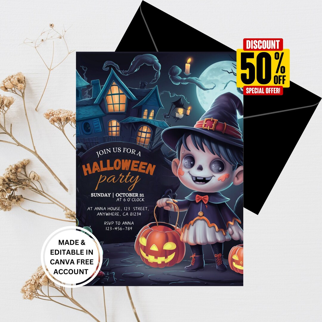 Editable Halloween Party Invitation, Party Invitation Template, Digital ...