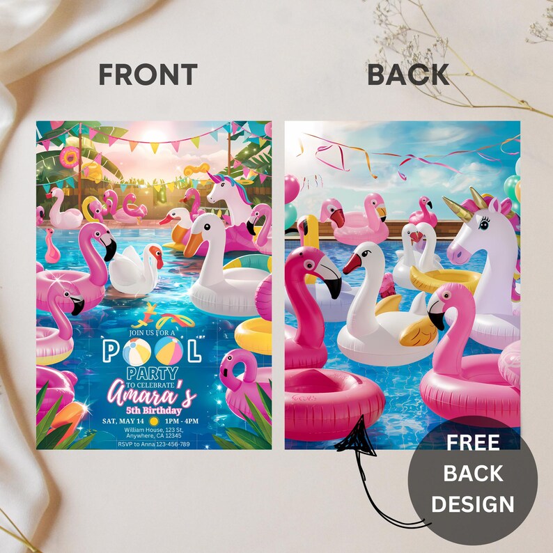 Editable Pool Party Birthday Invitation, Flamingo Birthday Invitation ...