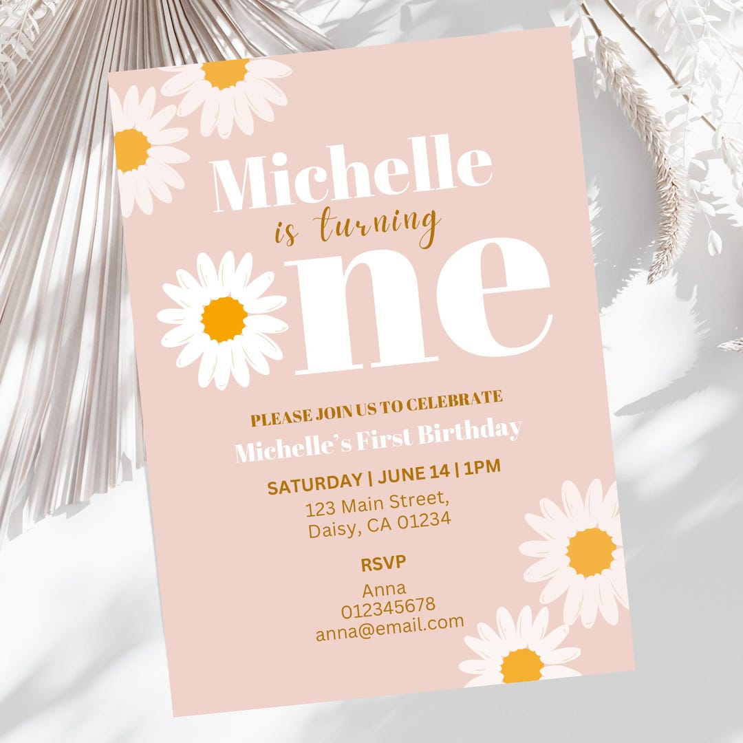 Editable Daisy Birthday Invitation, First Birthday Girl, Retro Daisy ...