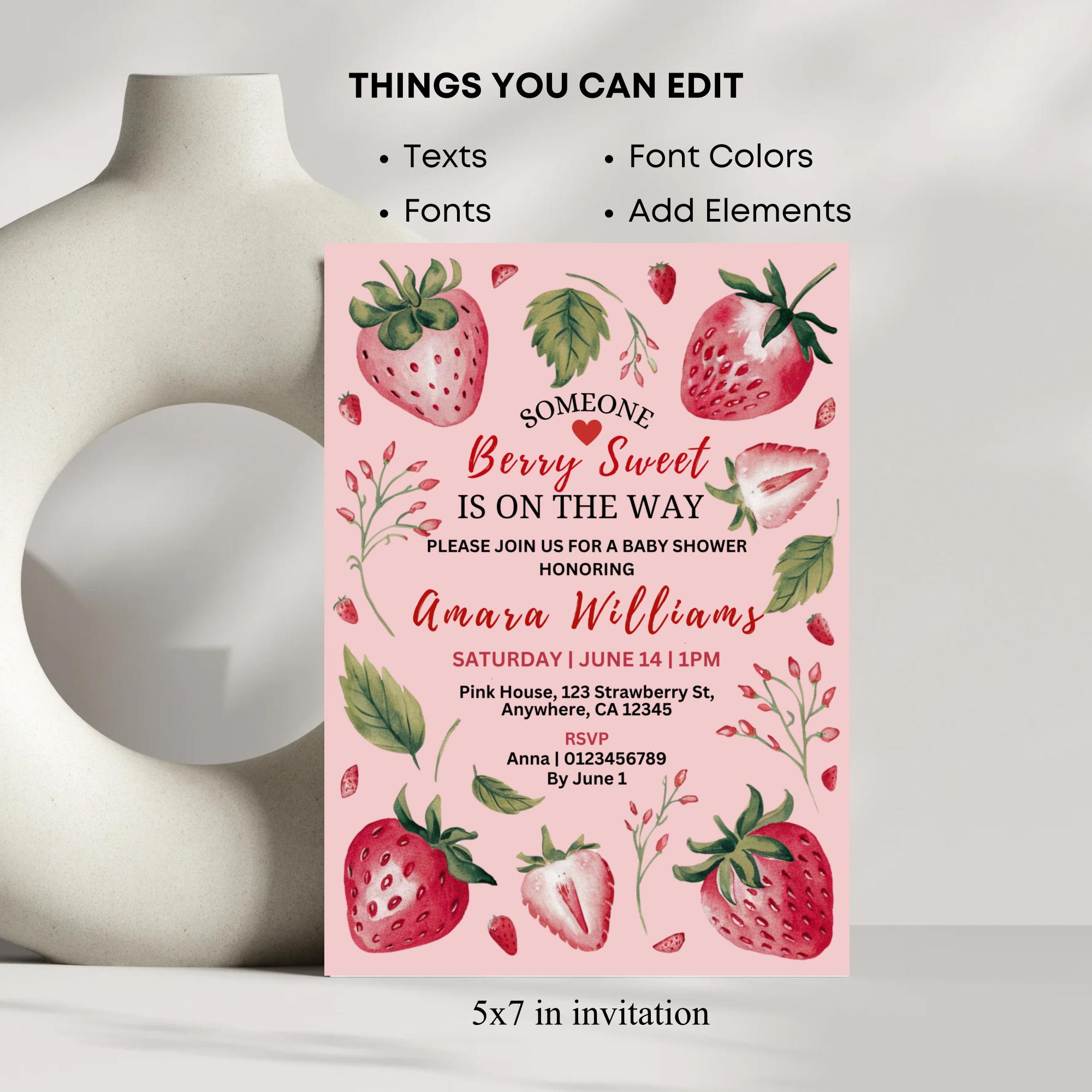 Berry Sweet Baby Shower Invitation, Strawberry Invitation Template ...