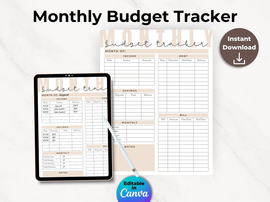 Monthly Budget Tracker: Printable Financial Planner (PDF) - Etsy