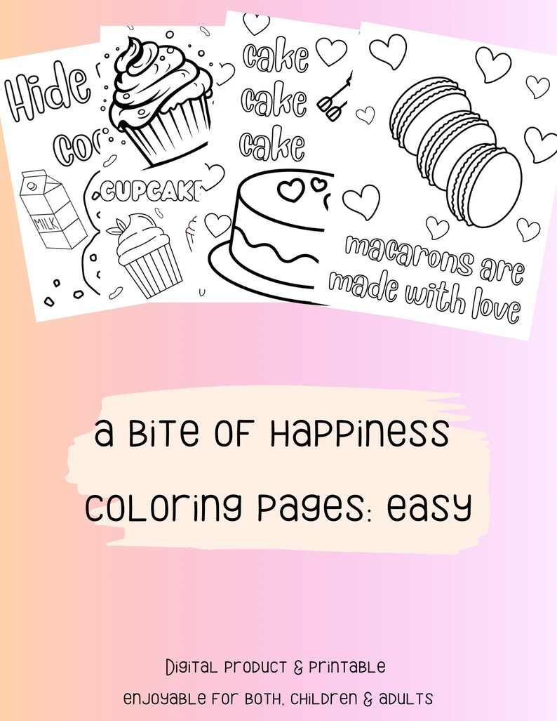 A Bite of Happiness Childrens and Adults Coloring Book, Digital ...