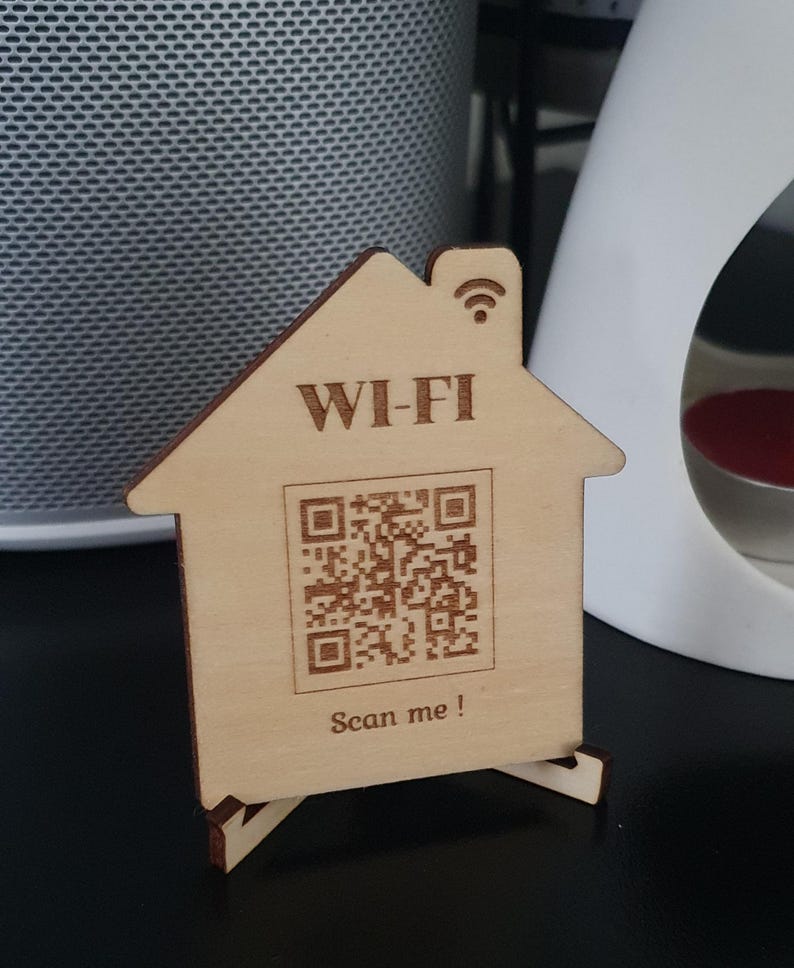 Personalised House Design Wi-fi QR Code 3mm Birch Wood, Easy Scan Login ...