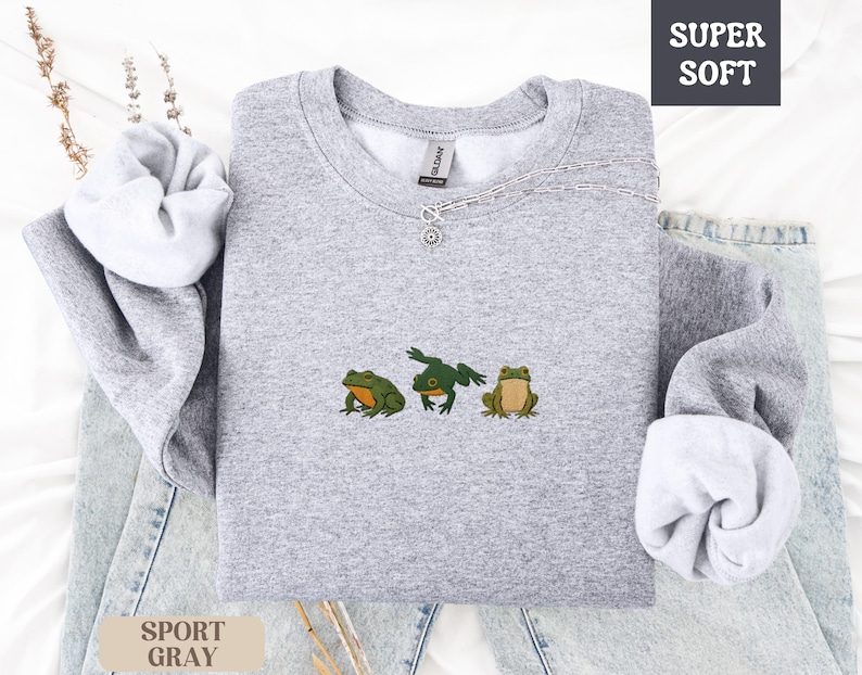 Embroidered Frog Sweatshirt, Cute Frog Lover Gift, Cozy Embroidered ...