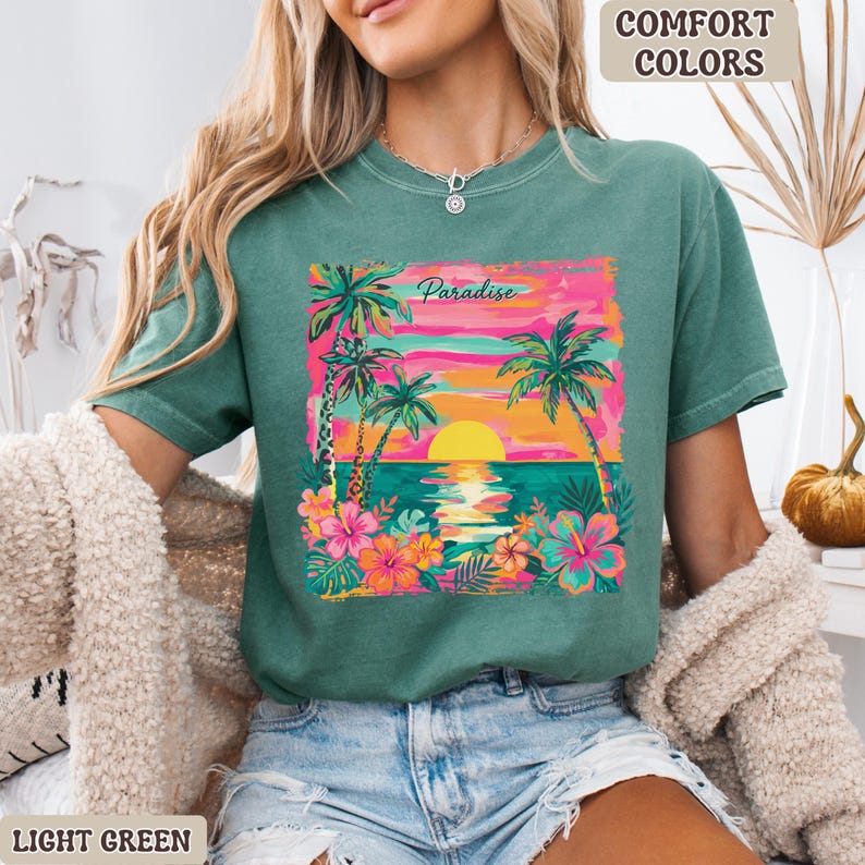 Tropical Sunset Beach Shirt Comfort Colors Vacation Outfit Tee, Cruise ...