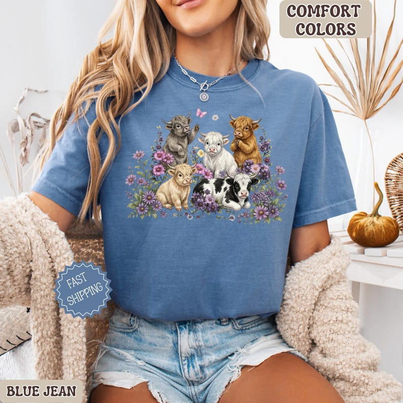 Highland Cow Shirt Comfort Colors, Floral Cow Shirt, Cow Lover Gift ...